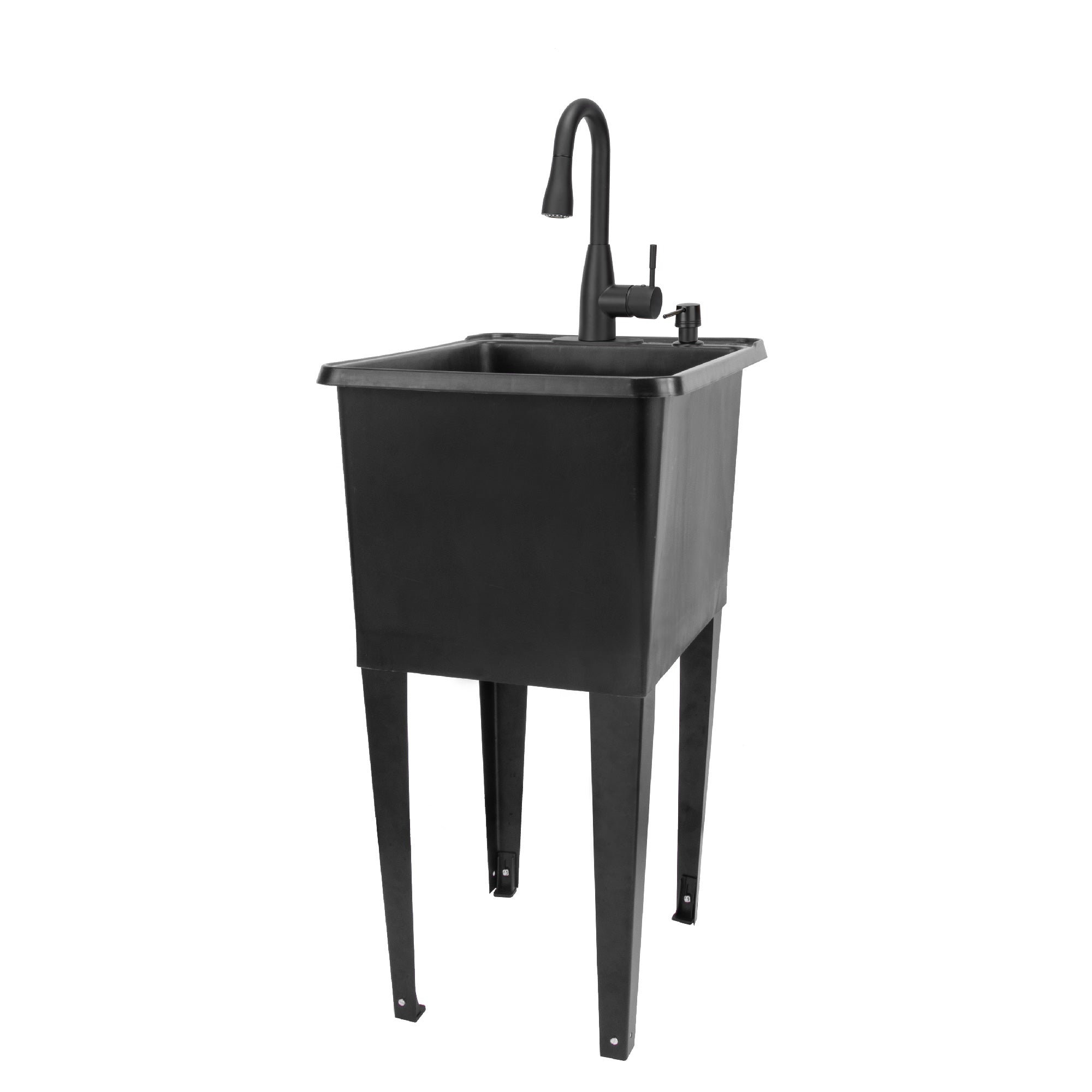 Tehila Space Saver Freestanding Black Utility Sink with Black Finish ...