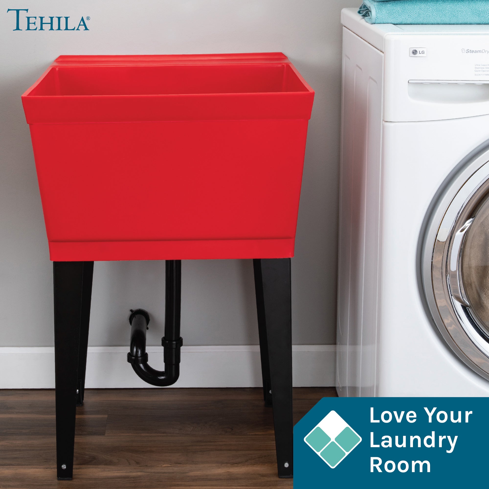 Tehila Standard Freestanding Red Utility Sink | Black Legs | No Supply ...